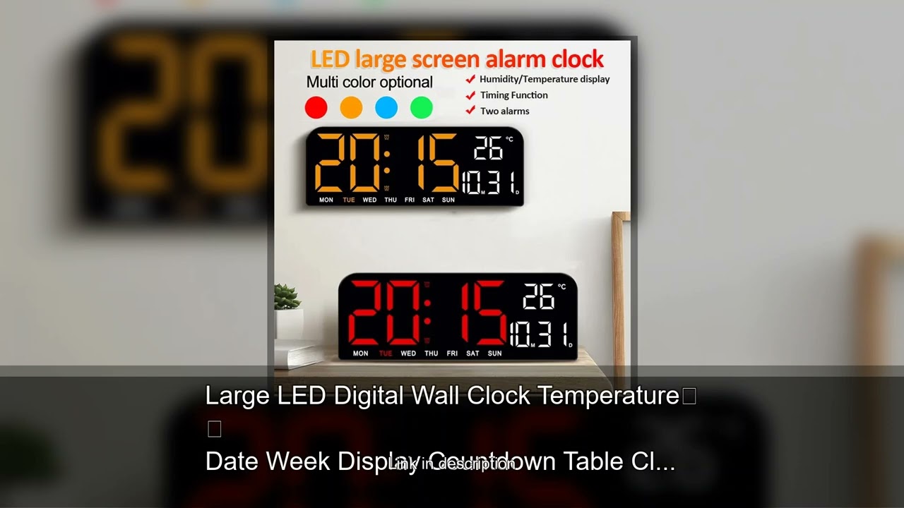 Large LED Digital Wall Clock Temperature Date Week Display Countdown Table Clock Brightness Adj