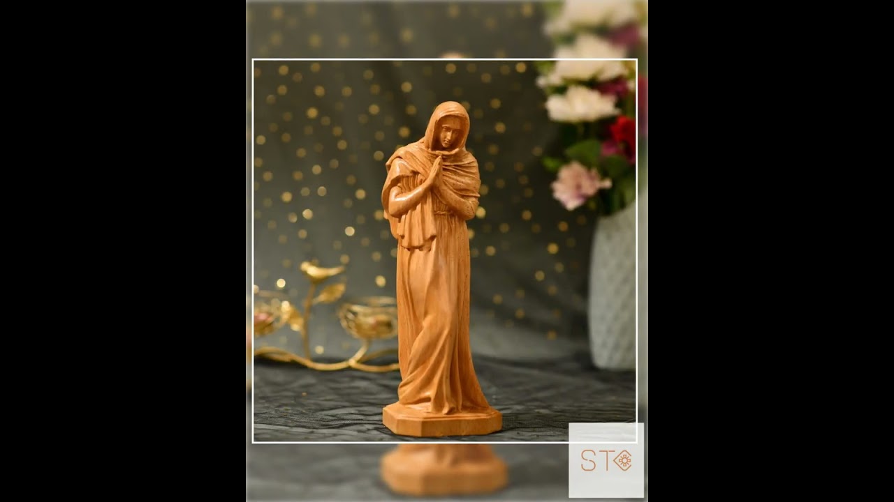 Wooden Statue of the Virgin Mary Praying Religious Art Handmade Home Decor Housewarming Gift Chri...