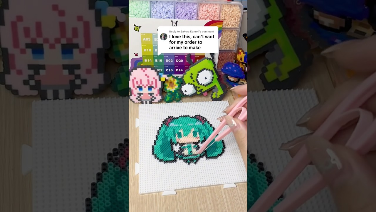 Hatsune Miku Pixel Art | Anime DIY Mini Fuse Bead Craft | Perfect Melt with Pixie Beads #fusebeads