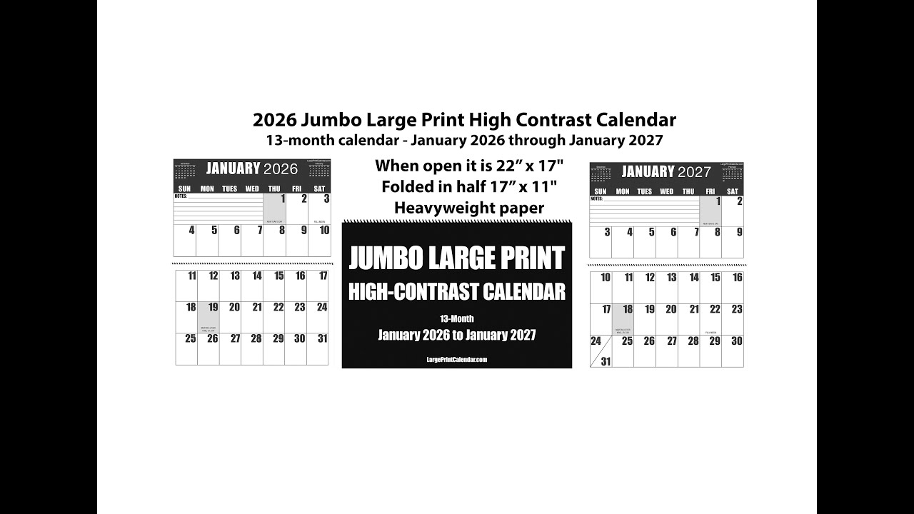 2026 Jumbo Large Print High Contrast Wall Calendar