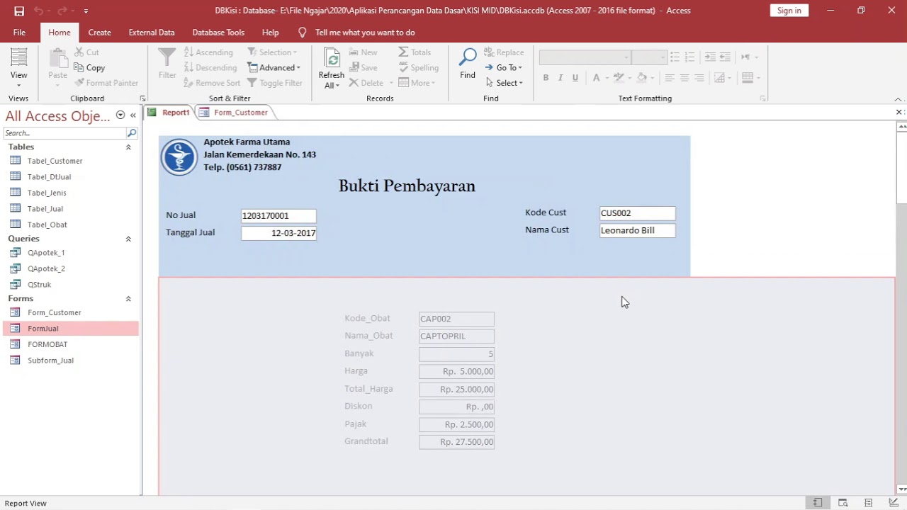 Membuat Report dengan Report Design - Microsoft Access