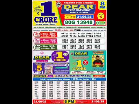 Nagaland lottery result today 8pm 21/06/2025 - morning Nagaland State Lottery Result