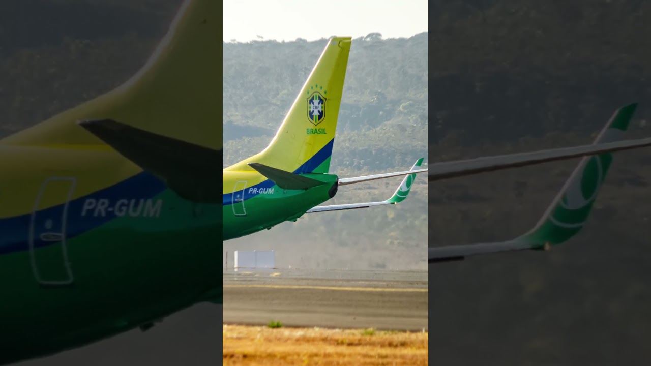 Boeing 737-800 da Gol (PR-GUM), com pintura da CBF, em foto de 23/07/2022 no Aeroporto de Brasília