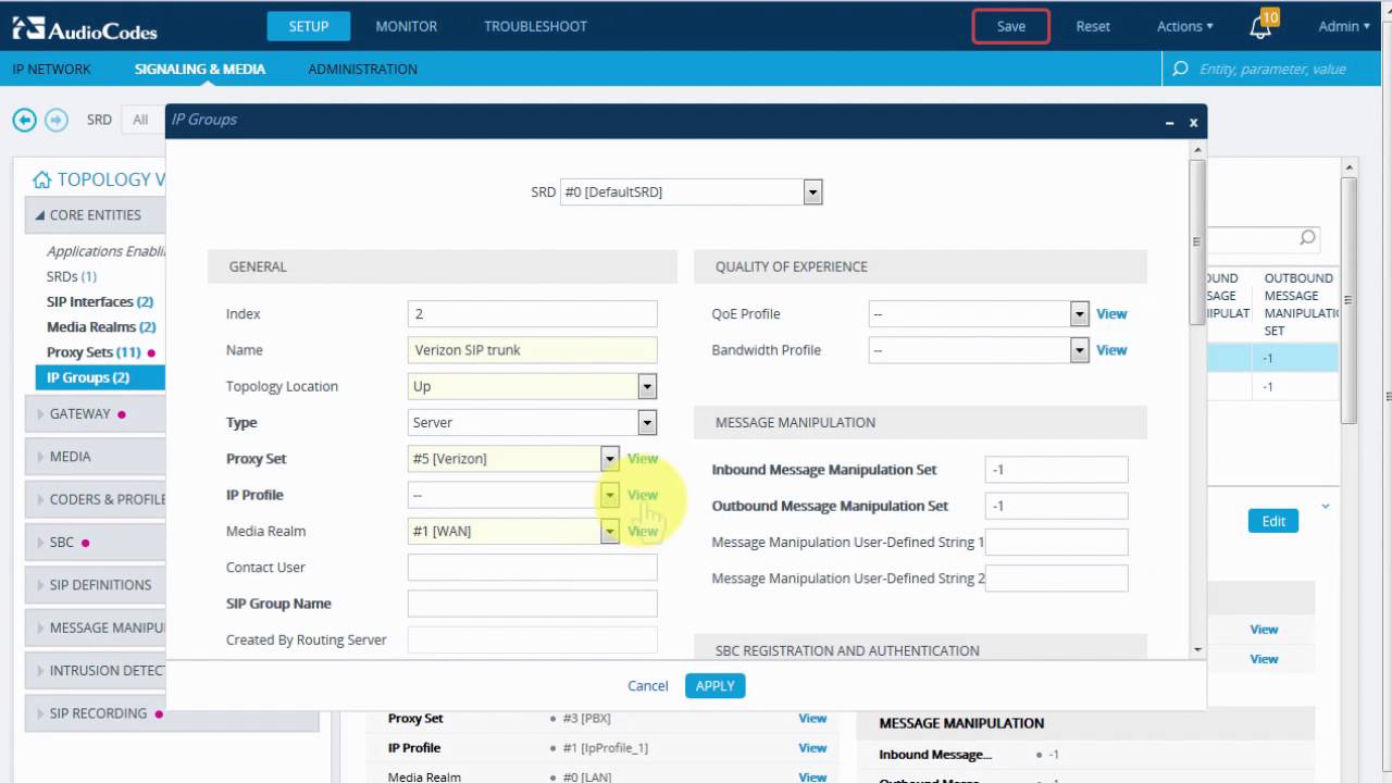 AudioCodes Session Border Controllers (SBC) WEB GUI Highlights