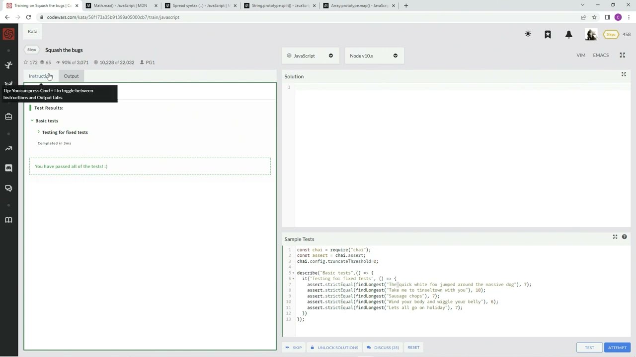Codewars 8 kyu Squash the Bugs JavaScript