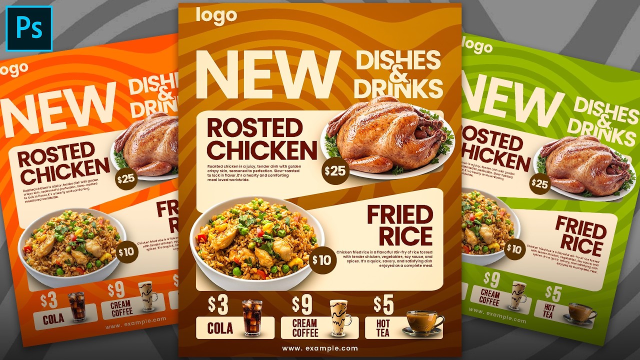 Creative Food Menu Poster Design in Photoshop | Professional Flyer Tutorial #photoshoptutorial