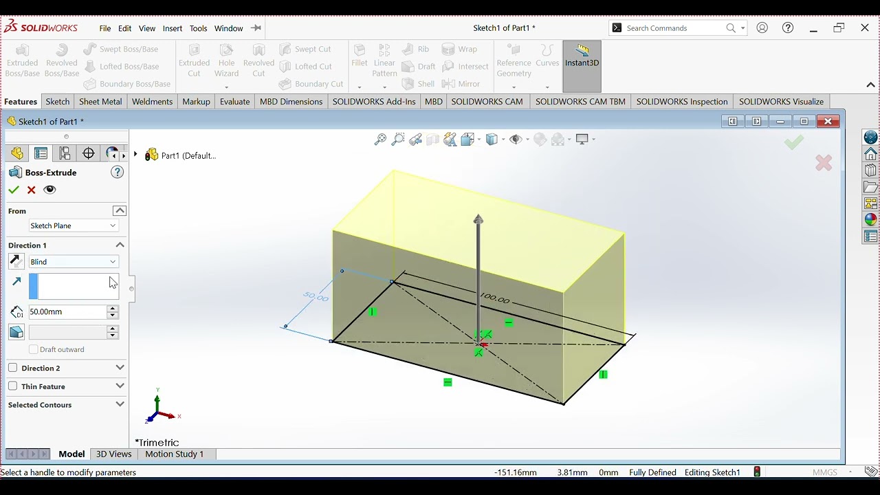 SolidWorks Tutorial for Beginners – Create a Simple Rectangle & Extrude