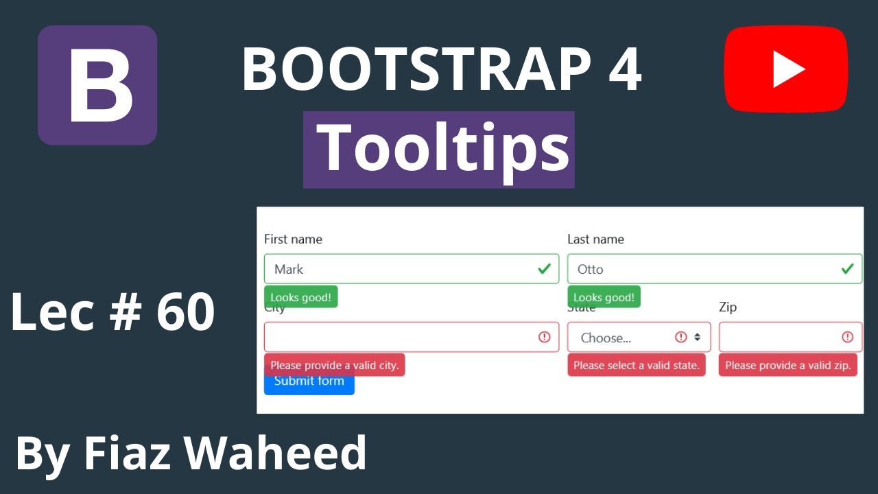 Tooltips For Form Validation,Lec-60|Bootstrap4 tutorials for beginners in Urdu/Hindi|