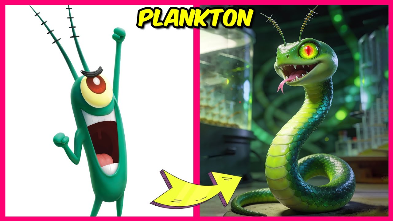 Sponge Bob 🧽🍍 Movie Characters As Snakes + Their Favorite Things | Plankton, Sponge Bob