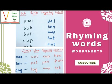 Rhyming Words/Rhyming Words in English/Rhyming Words for kids/LKG/Rhyming Words Activity/worksheets