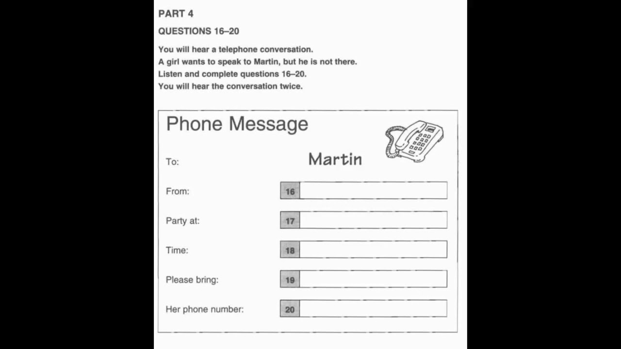 Listening A2, KET 1, Test 1, Part 4