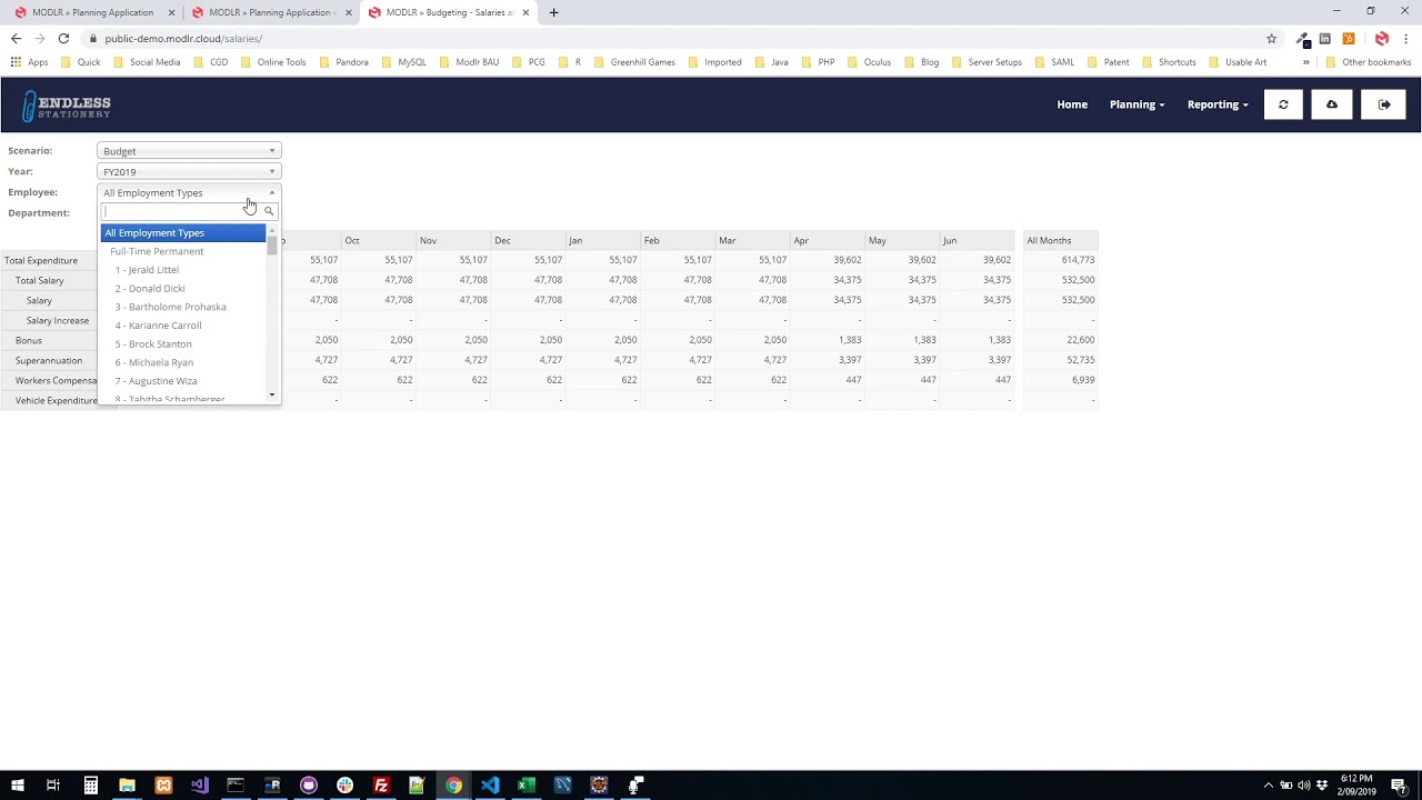MODLR Solutions - Annual Budgeting Demo