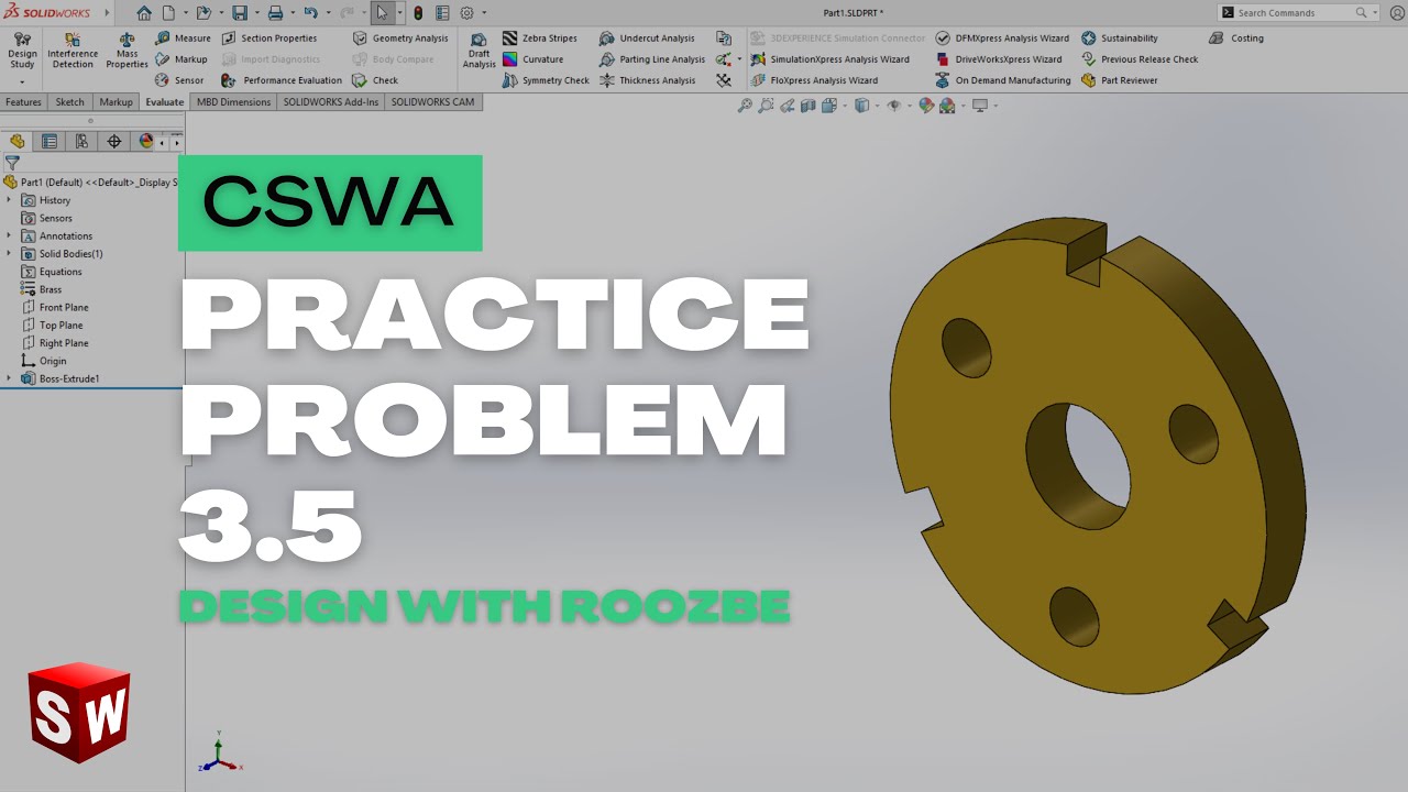 CSWA Practice Problem 3.5 Solution | SolidWorks Exam Guide