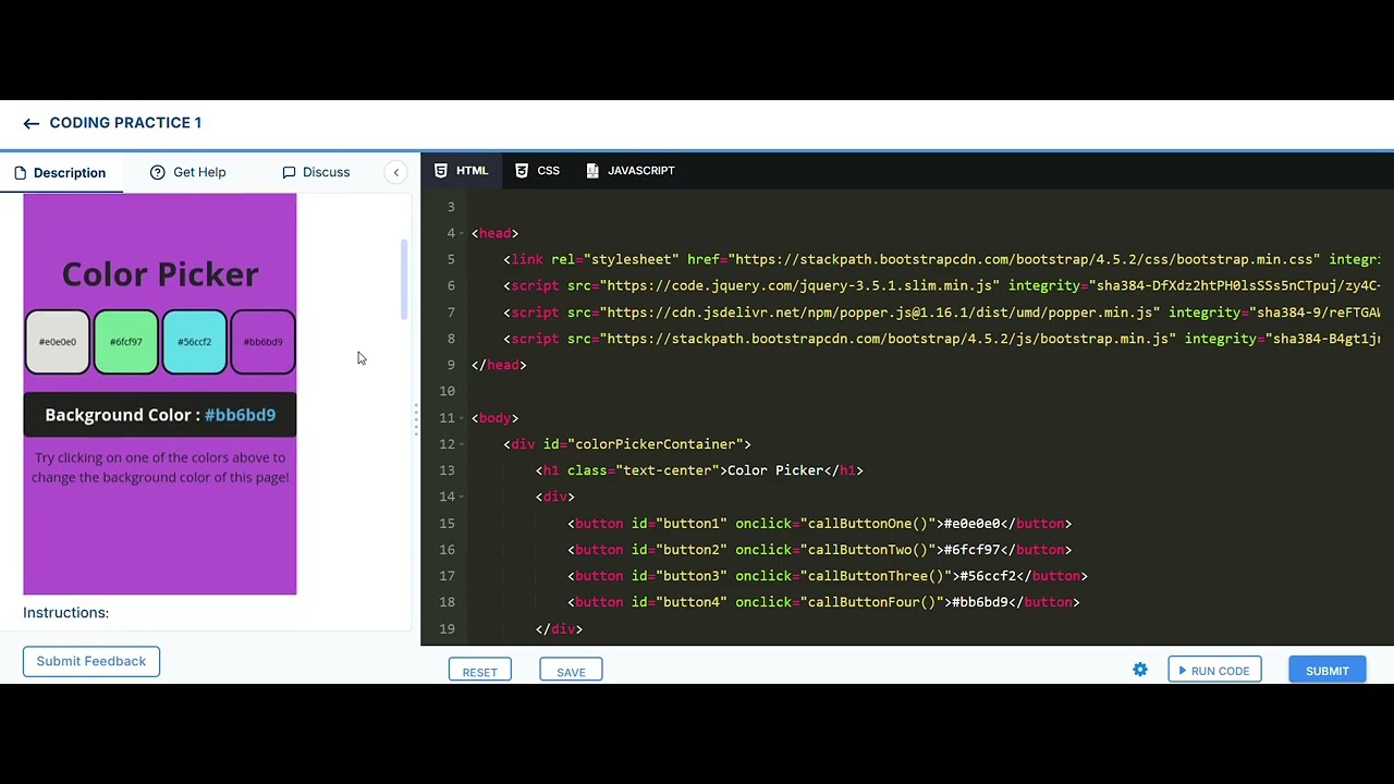 JavaScript|Coding Coding Practice-1 |Color Picker | NxtWave |CCBP 4.0