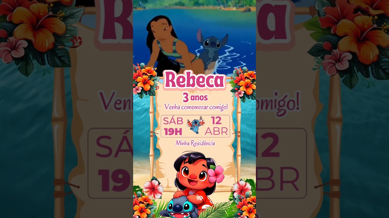Convite de aniversário infantil. Tema Stitch #infantil #convitedigital #aniversário