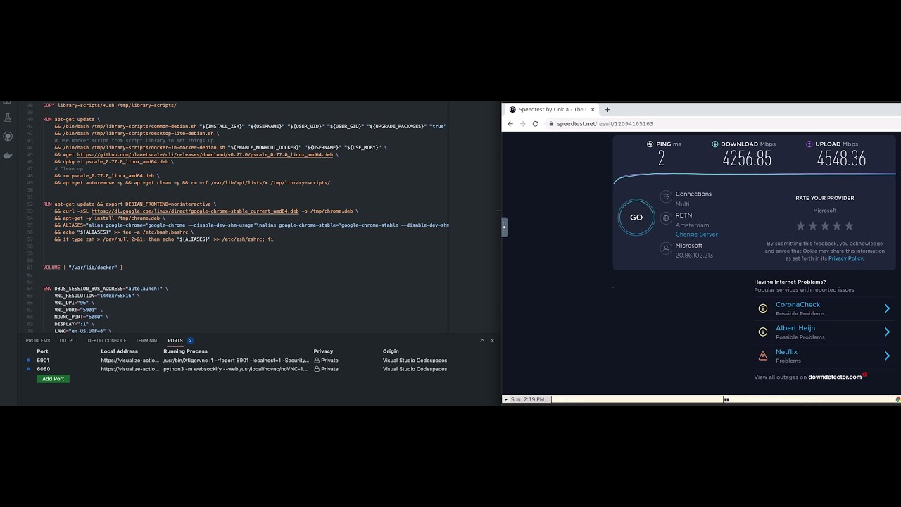 GitHub Codespaces with VNC, Chrome and Speed Test