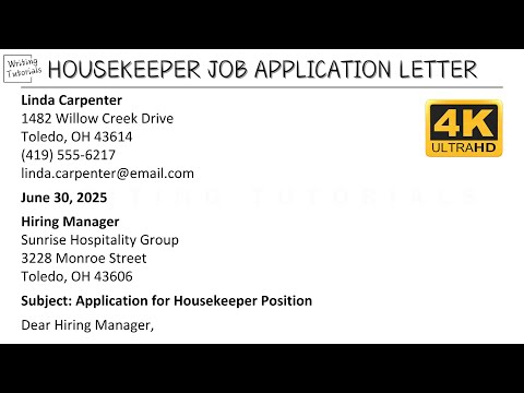 How To Write Housekeeper Job Application Letter with Sample | Writing Tutorials