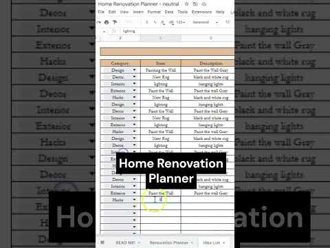 Home Renovation Planner Spreadsheet