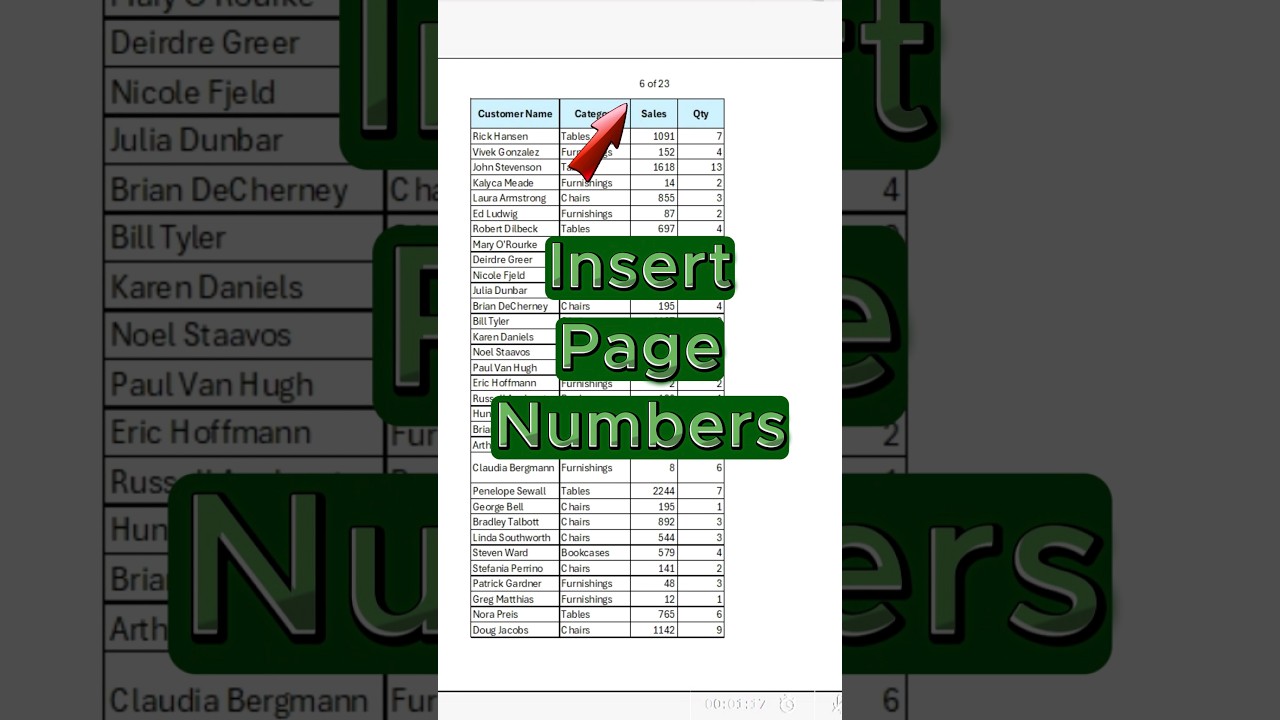 Insert Page Numbers in Excel.. #viralshorts  #excelshorts