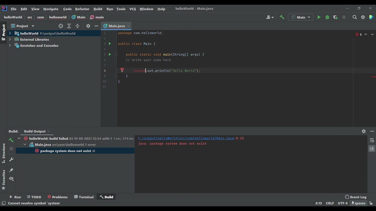 java error, package system does not exist ...