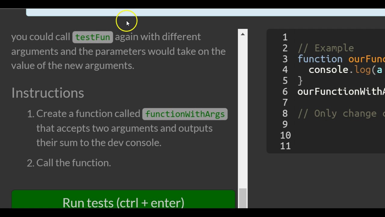 Passing Values to Functions with Arguments, freeCodeCamp Basic Javascript