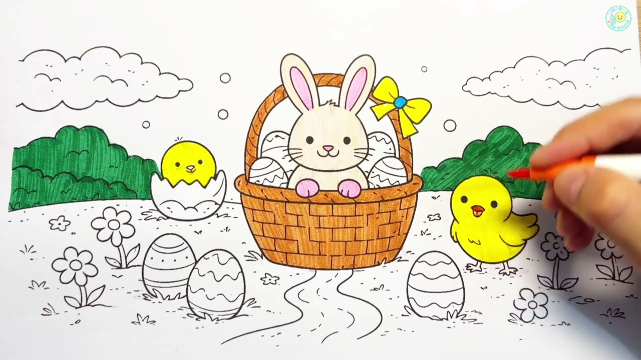 Easter Coloring Page 🐰🥚 | Cute Bunny & Eggs | Coloring for Kids