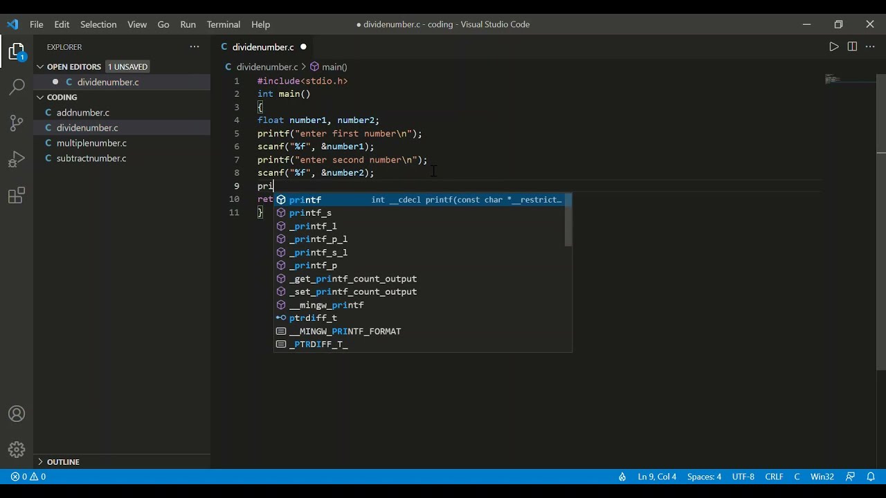 Divide two number float type with other person in C programming with source code