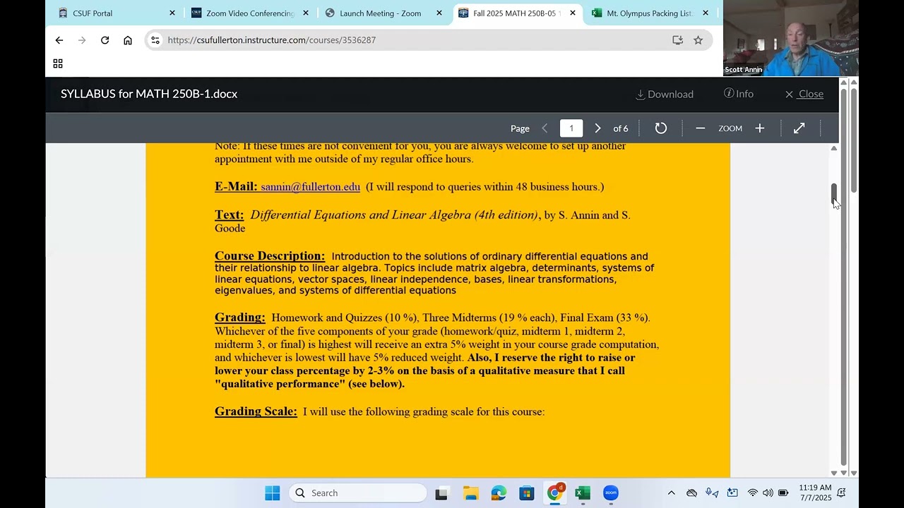 MATH 250B - Fall 2025 Syllabus Video