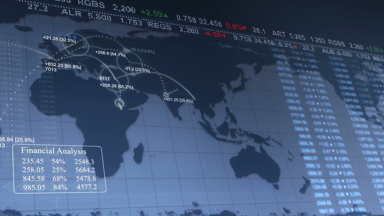 World financial analysis stock footage, green screen background, stock market, world Economy data