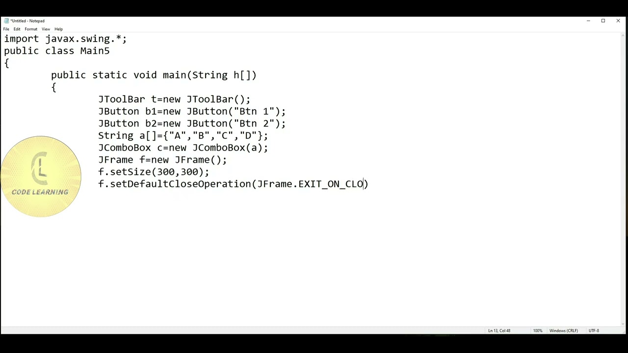 Java | Swing class 'JToolBar - add ComboBox' | CodeLearning