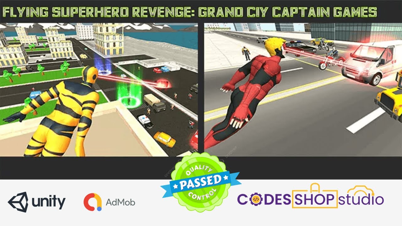 Flying Superhero Revenge | Grand City Captain Games | 100% Unity source code
