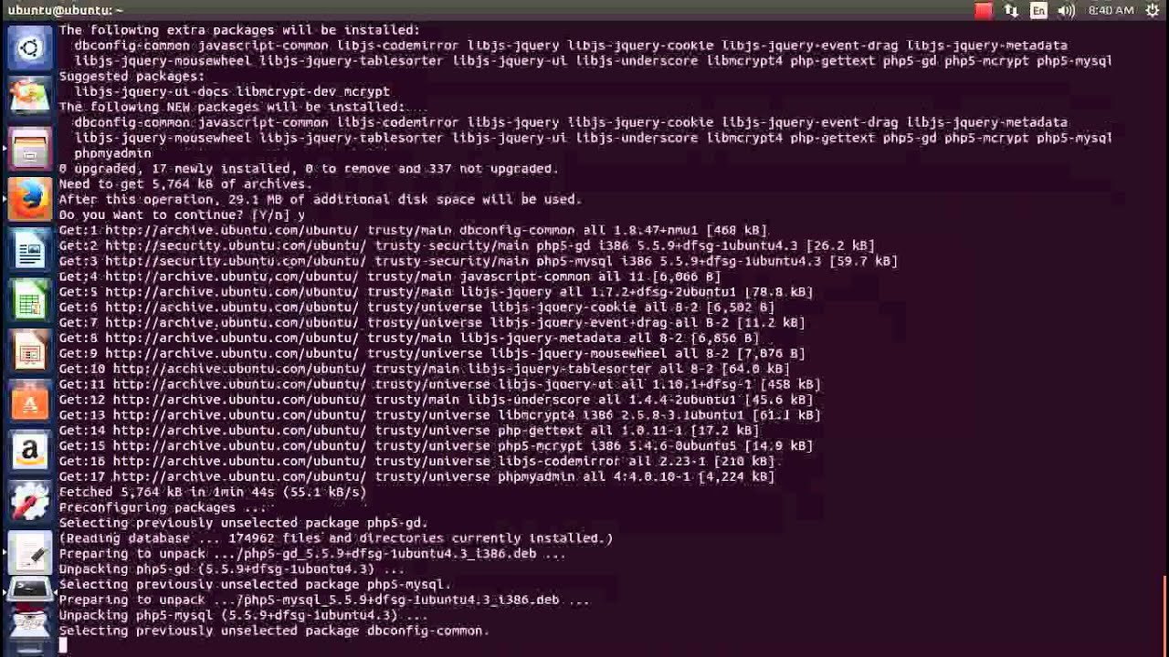 Installing and configuring apache,php5,mysql-server,phpmyadmin in ubuntu