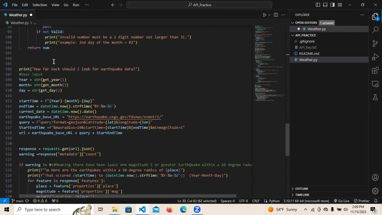 Open weather and earthquake.usgs.gov API Example