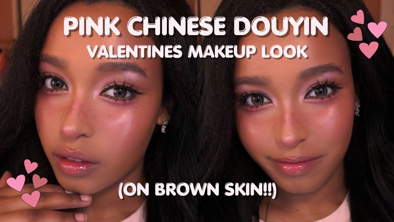 PINK CHINESE DOUYIN VALENTINES MAKEUP LOOK ON BROWN SKIN!!! 💕 🎀