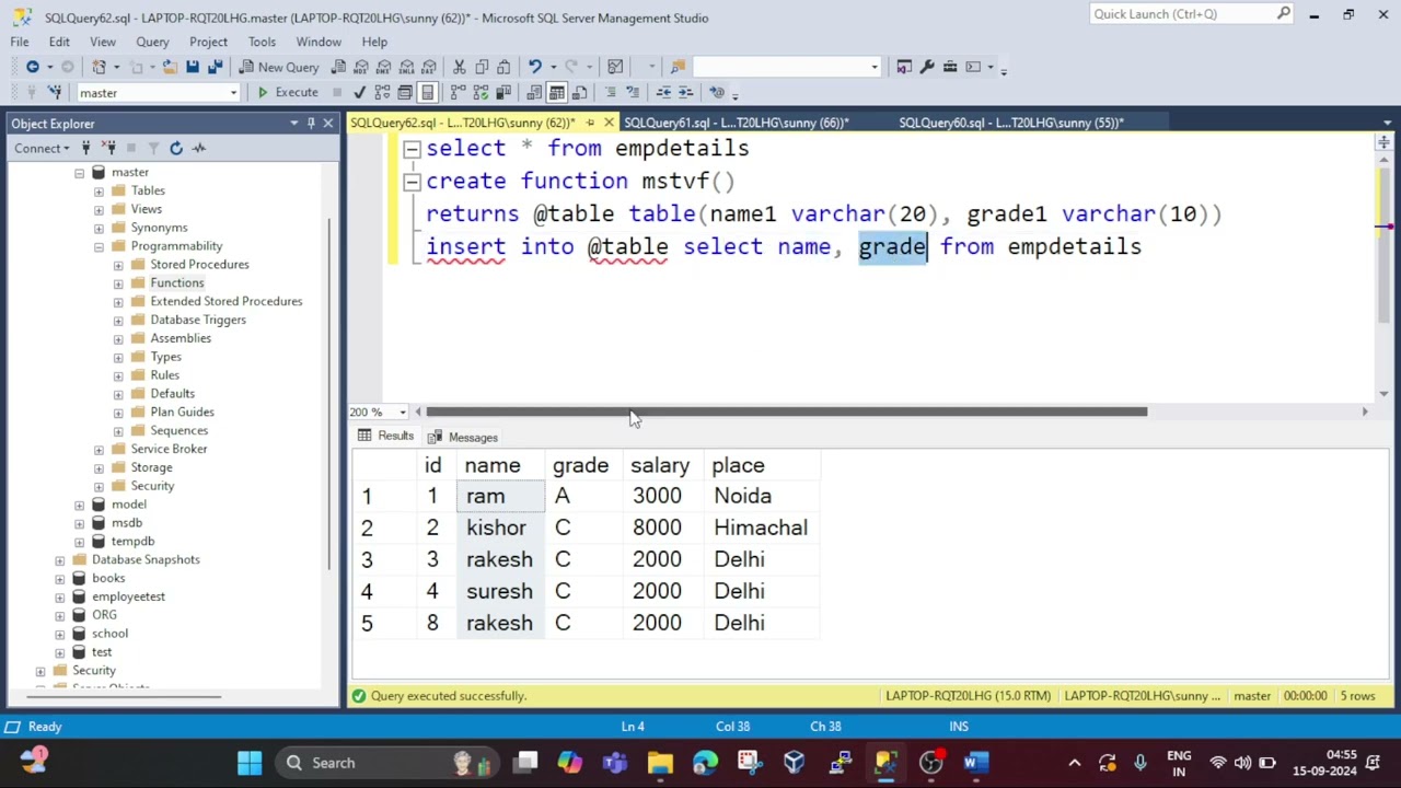 SQL Server Multiple statement table valued function. Session 31