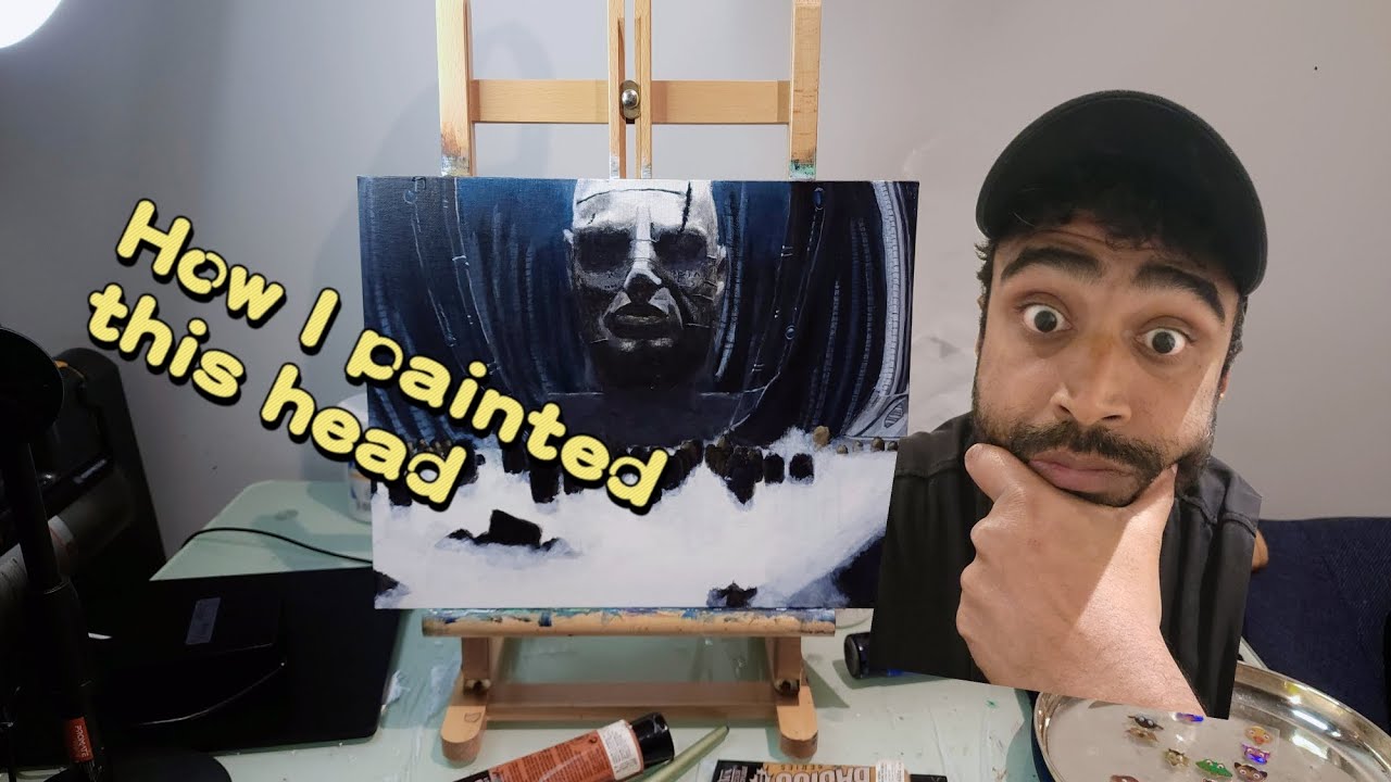Check out My Epic Acrylic Painting of the Prometheus Head Sculpture! | Movie-inspired Awesomeness!