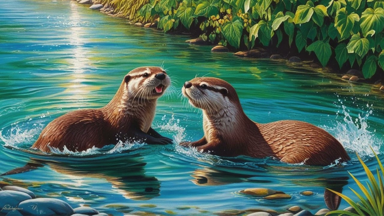 Otters  - TV Art - Screensaver - Wallpaper - Frame Art