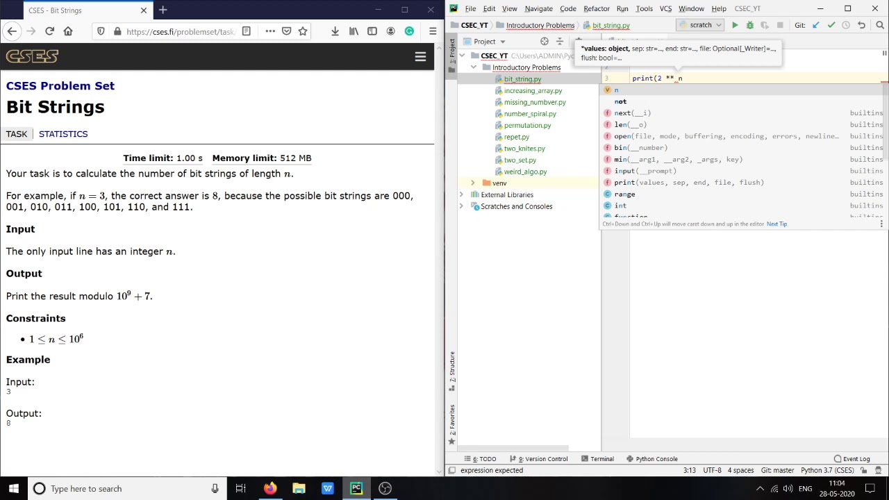 PYTHON Bit String Algorithm - CSES Introductory Problems #9