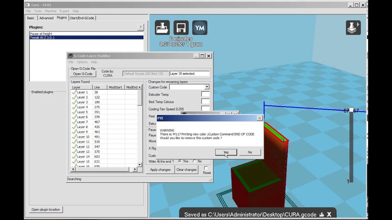 Gcode layer modifier for CURA and REPETIER
