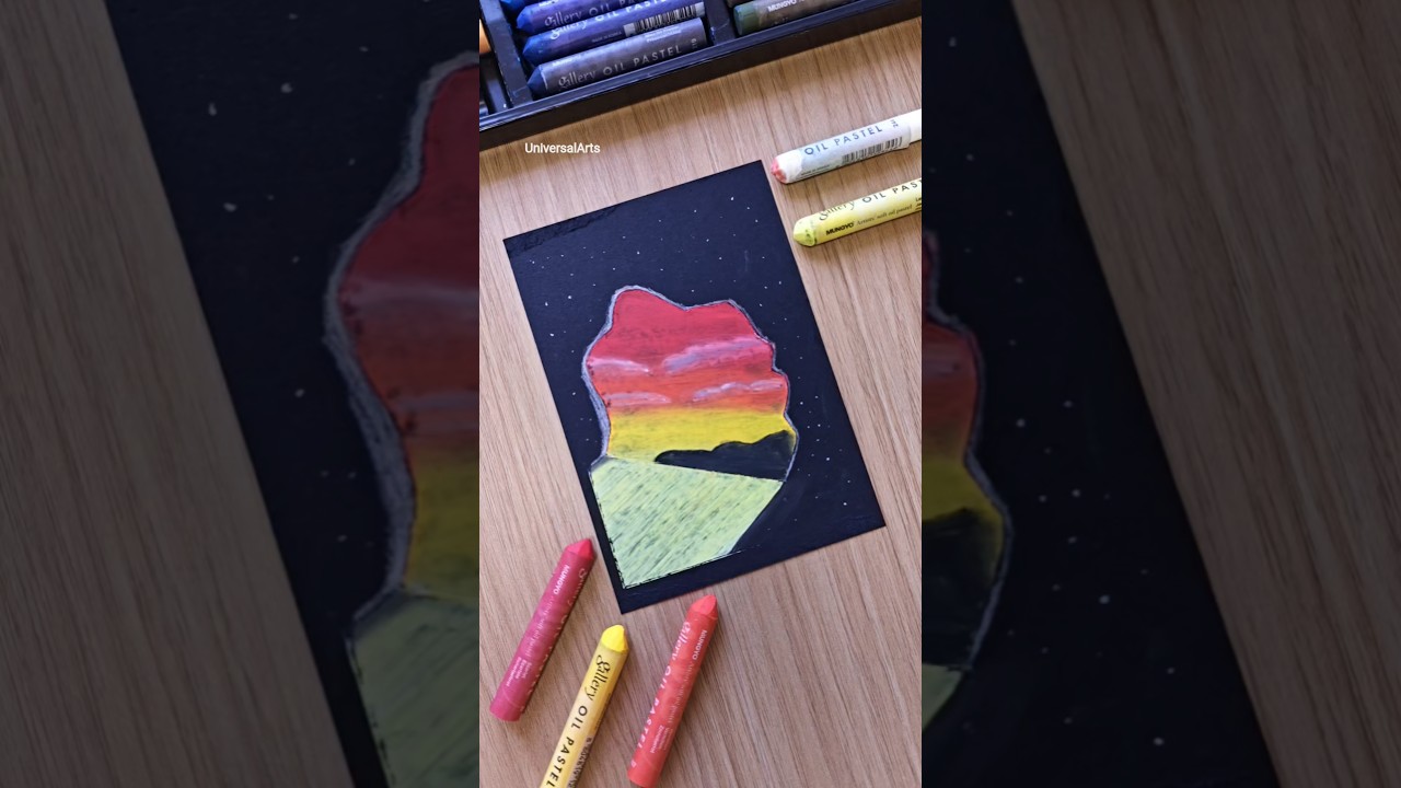 🎨Creative Sunset Art on Black Paper | Oil Pastel Drawing Tutorial #art #artshorts #oilpastel