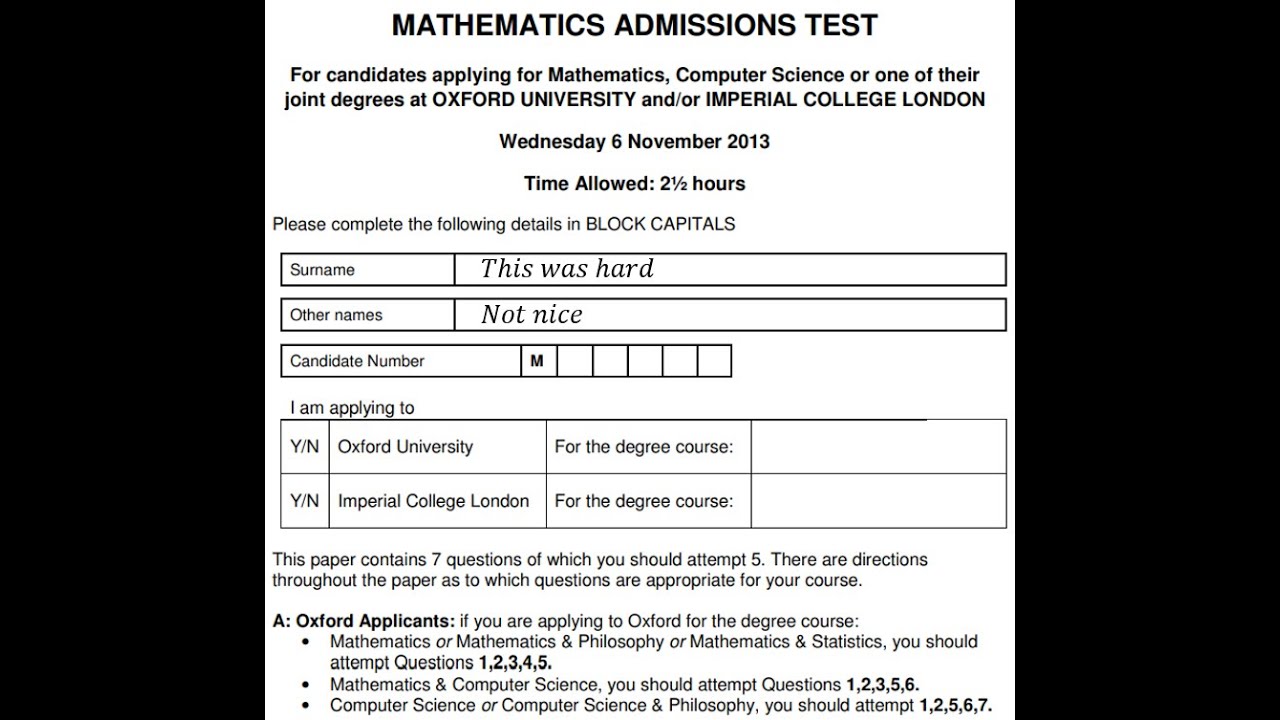 MAT 2013 Question 1 (first 10 multiple choice)