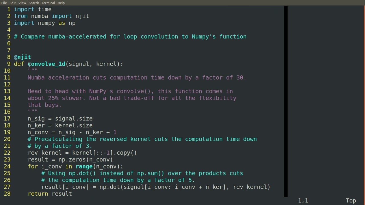 Implement 1D convolution, part 2: Comparison with NumPy convolution()