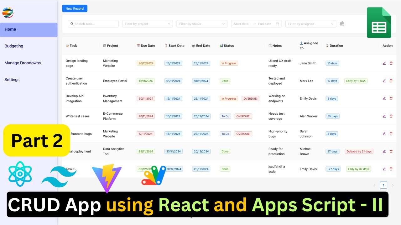 CRUD App using React and Apps Script |  (Filters + Computed Fields)