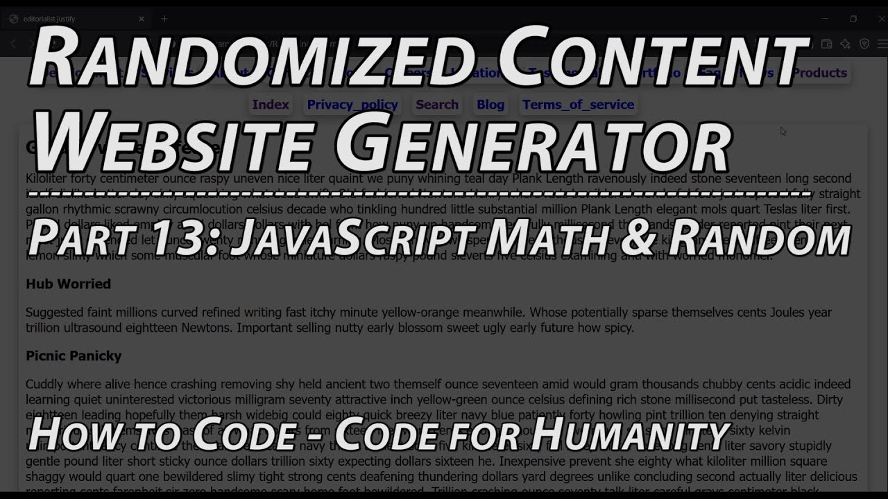 Pt 13:JavaScript Math & Random | Web Development & How to Code: Random Content Generator