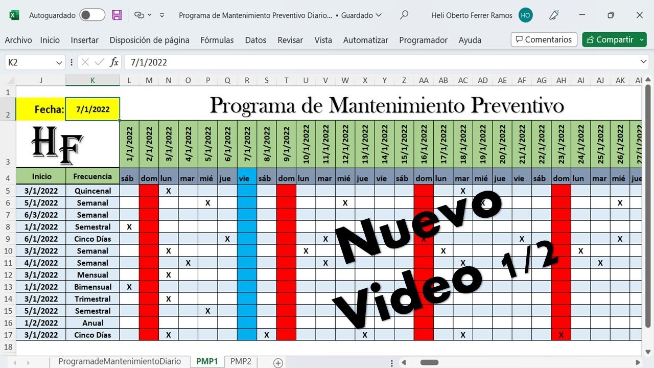 Elaboración de Plantilla para Programas de Mantenimientos Preventivos Diario - Video 1/2