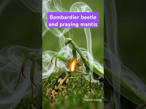 Bombardier beetle and praying mantis 😱 #bombardier #mantis