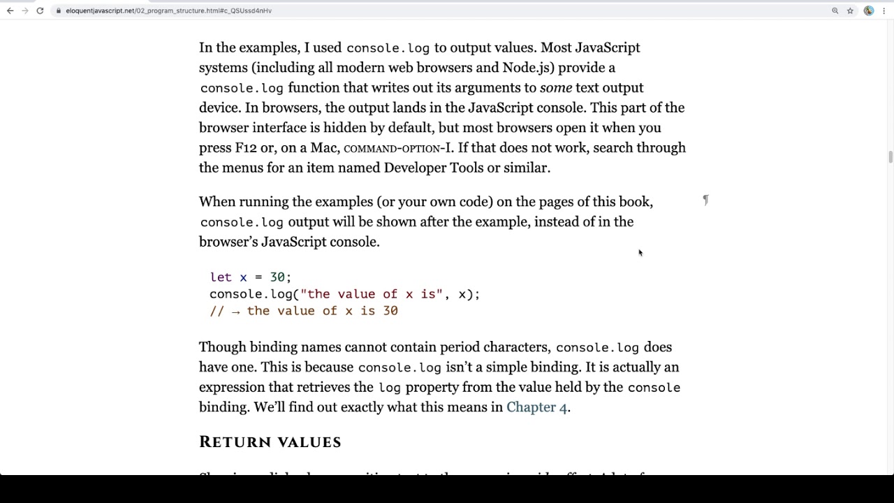 Eloquent JavaScript Read-Along - Program Structure - 006 - The Console Log Function