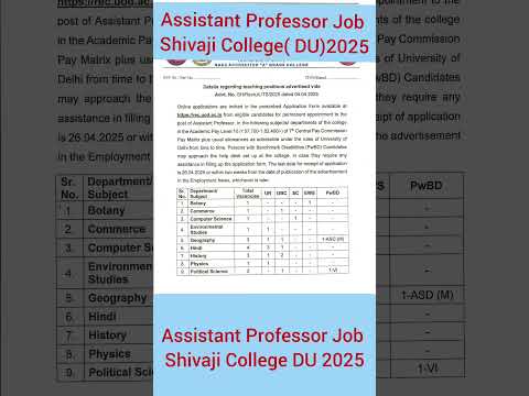 DU assistant professor job in 2025| assistant professor vacancies in shivaji college(du) 2025| #AP|