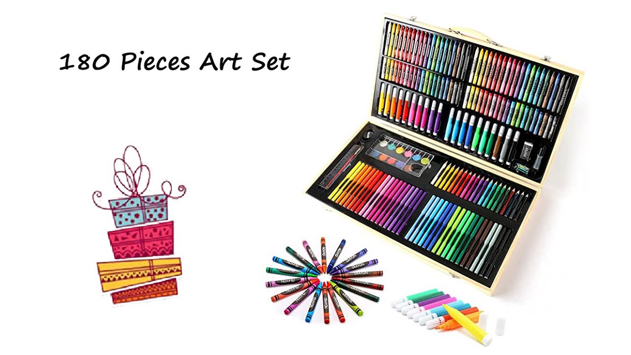 Art Sets 180-Piece Wooden Box Easel Painting Set