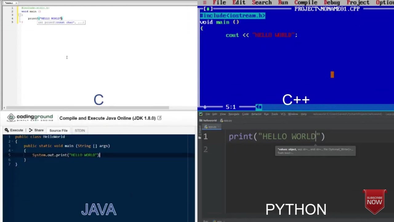 Basic Hello world program comparison